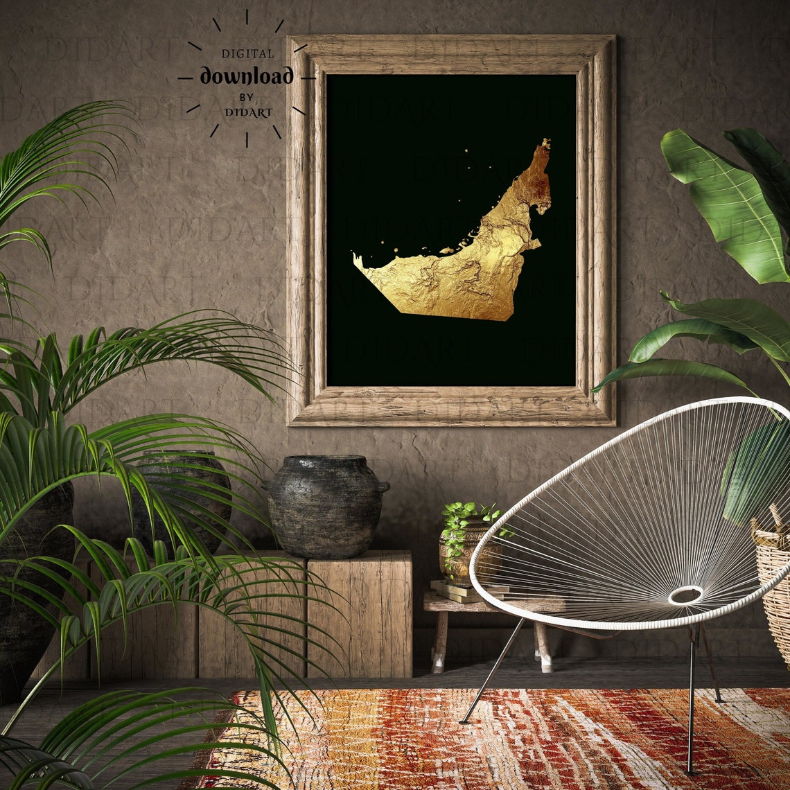 United Arab Emirates Map, Golden Art Print Illustration, UAE Gold Wall ...