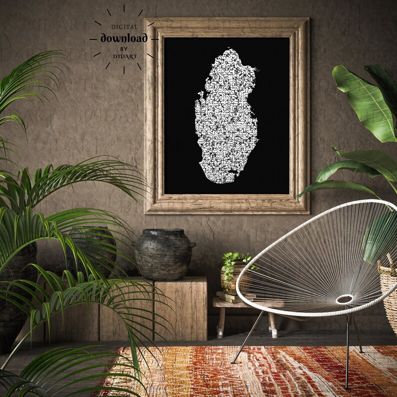 Qatar Textured Map, Qatar Country Map, Map Art Print Illustration ...