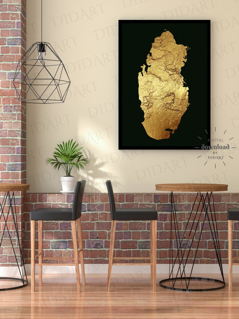 Qatar Map, Golden Art Print Illustration, Qatar Gold Wall Art, Home ...