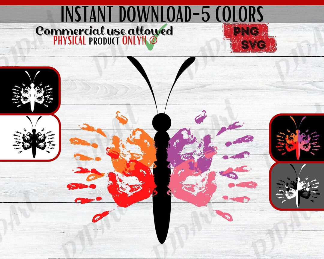 Handprint Butterfly PNG Design, 5 Colors Butterfly Art Craft, Butterfly ...