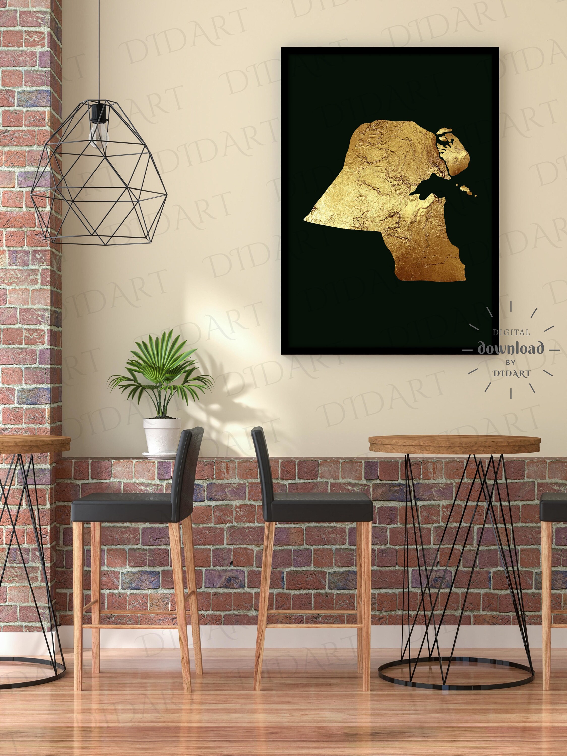 Kuwait Map, Kuwait Country Map, Golden Art Print Illustration, Kuwait ...