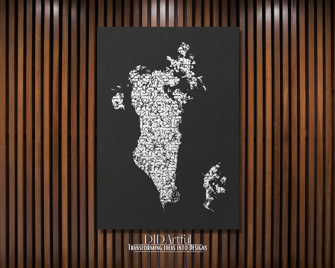 Bahrain Textured Map, Bahrain Map, Bahrain Art Print Illustration ...