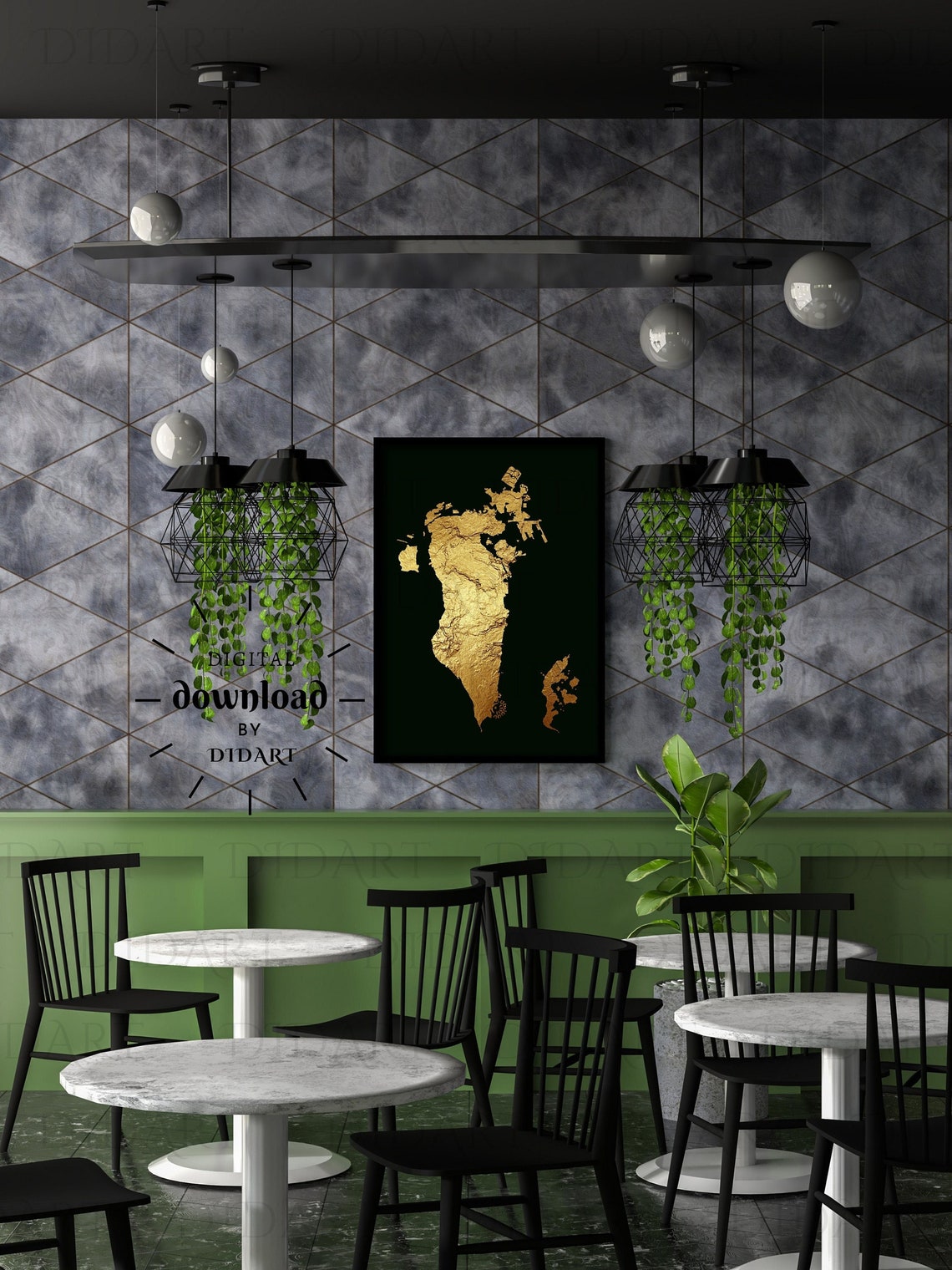 Bahrain Map, Country Map of Bahrain, Golden Art Print Illustration ...