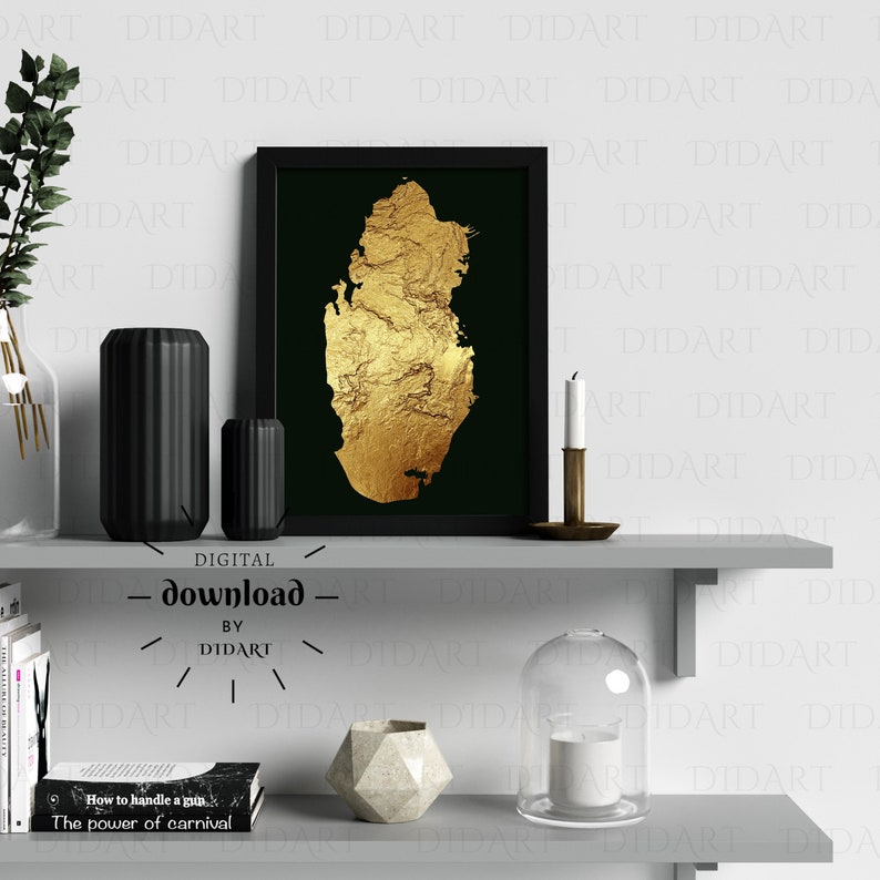 Qatar Map, Golden Art Print Illustration, Qatar Gold Wall Art, Home ...