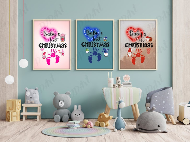 Baby's First Christmas Handprint Footprint Craft Printable, My First ...