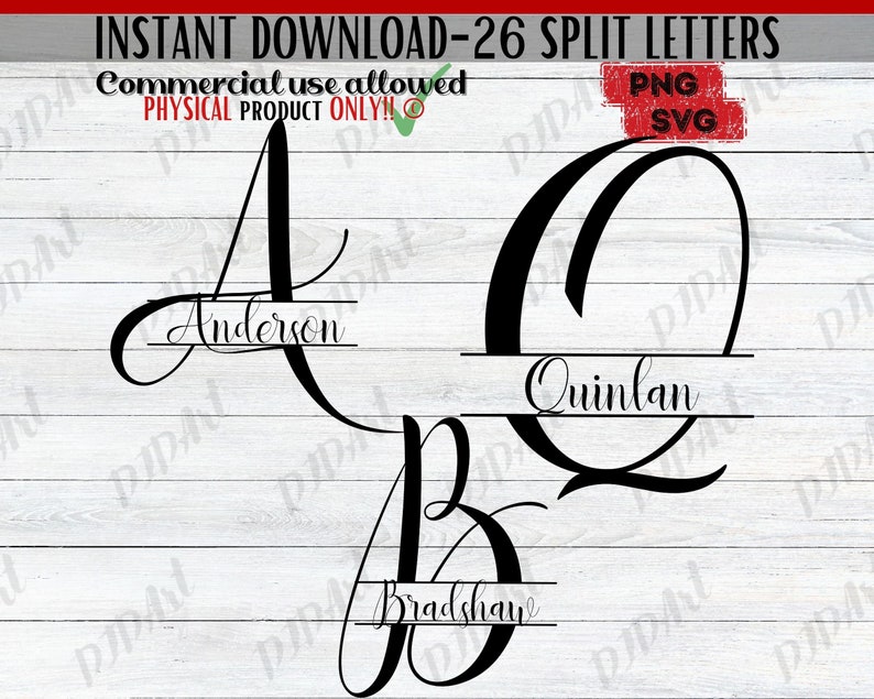 Split Monogram Alphabet SVG PNG, Family Name Monogram Bundle, Split ...