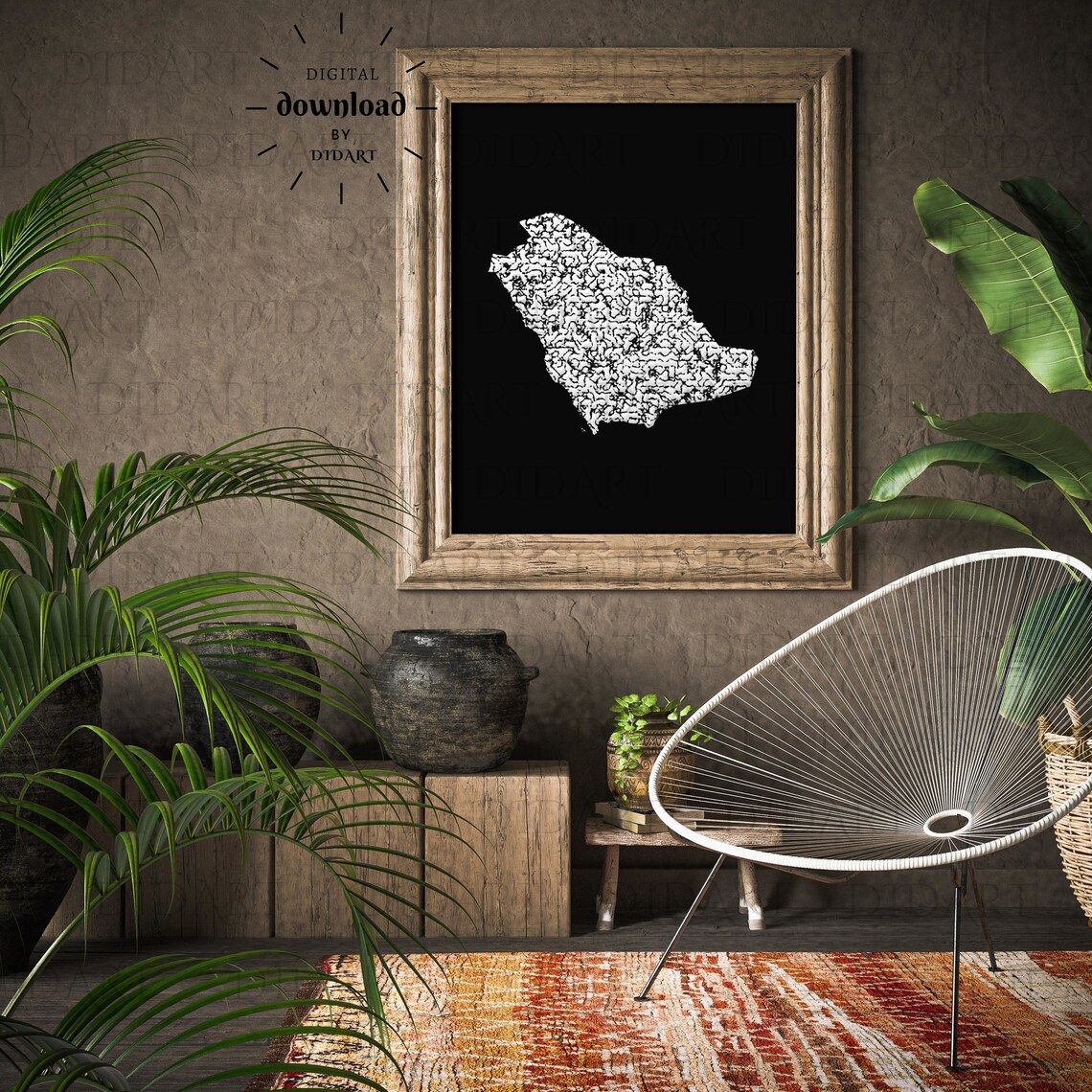 Saudi Arabia Textured Map, KSA Country Map, Map Art Print Illustration ...