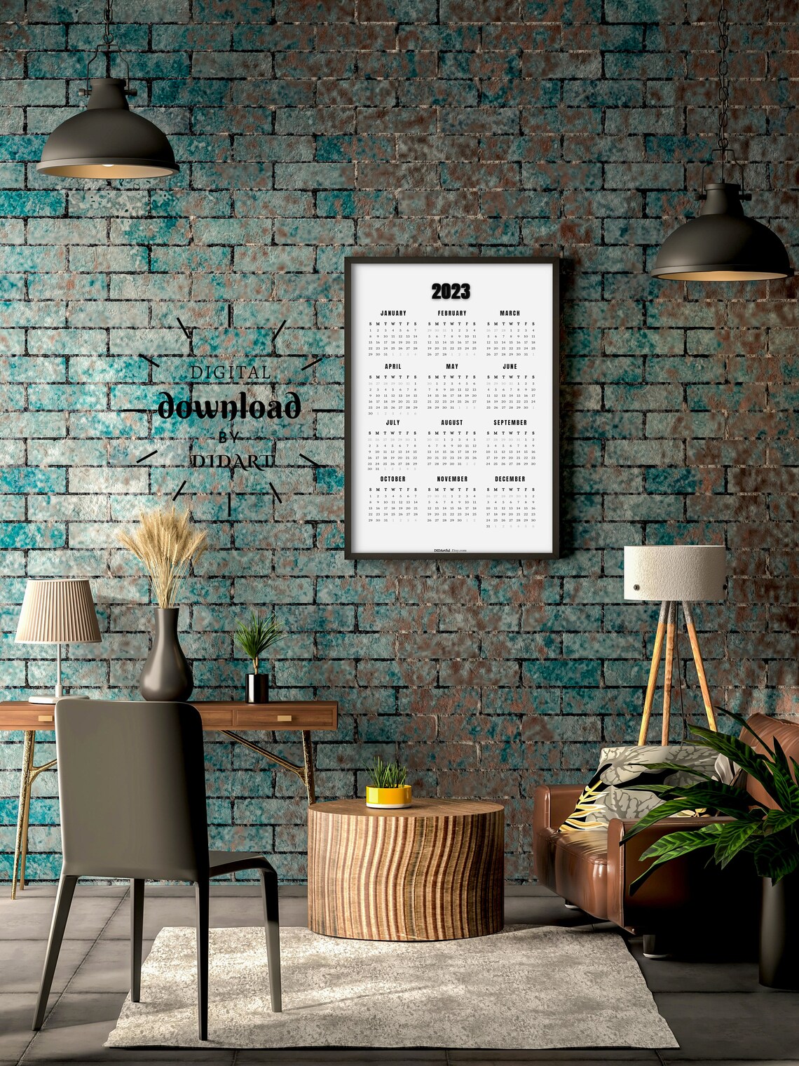 2023 Calendar Printable Minimalist Yearly Wall Calendar Desk - Etsy
