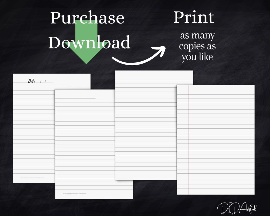 Printable Lined Paper Sheets, Instant Download, Writing Paper, Wide ...