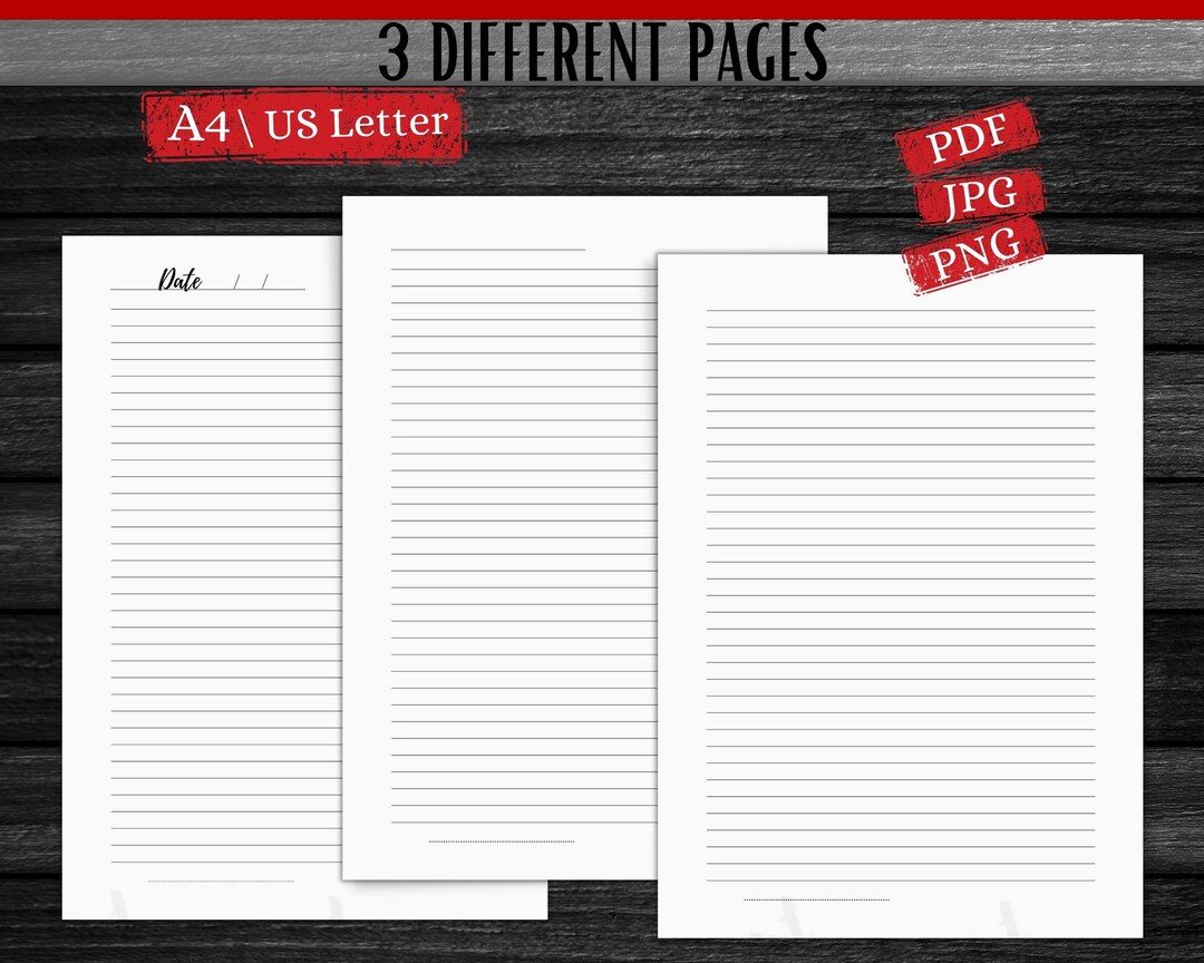 Printable Lined Paper Sheets, Instant Download, Writing Paper, Wide ...