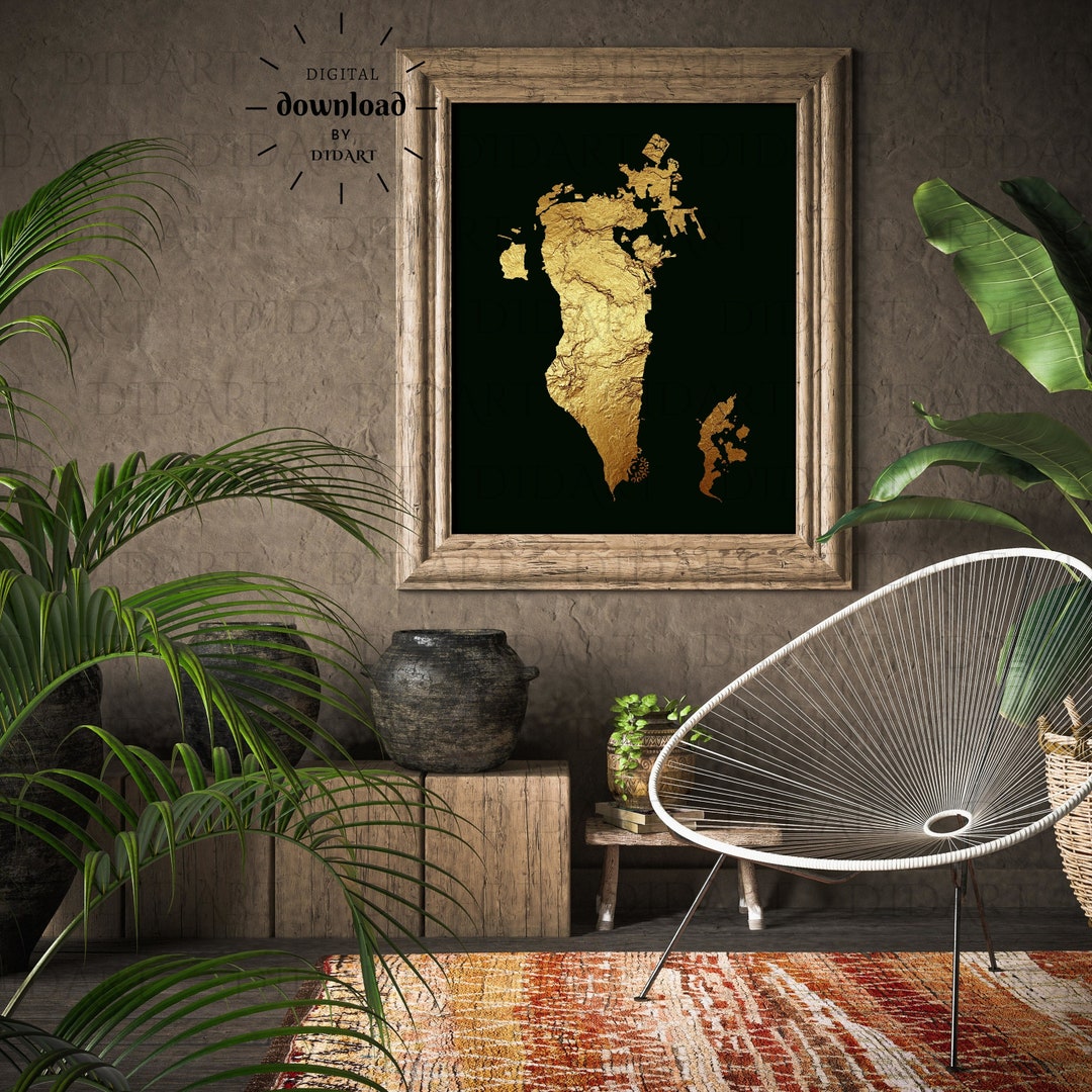 Bahrain Map Country Map of Bahrain Golden Art Print - Etsy