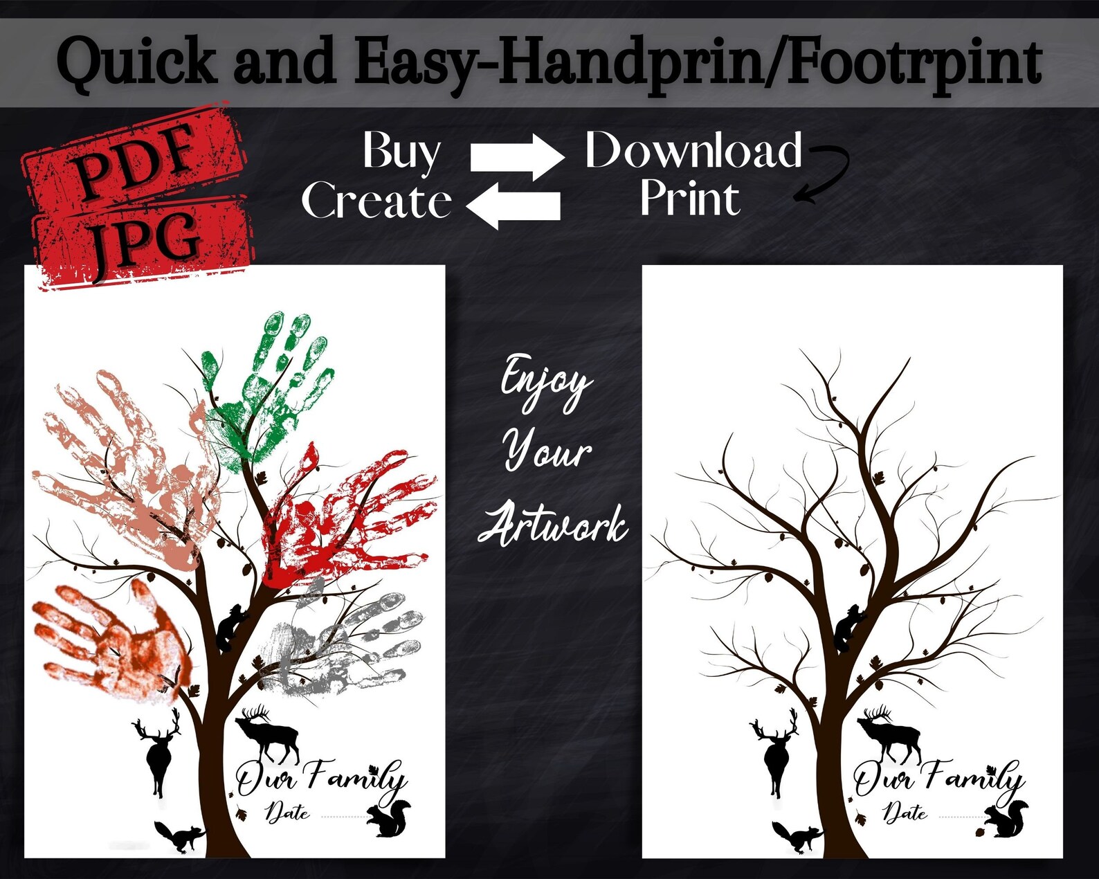Family Tree Handprint Keepsake, Art Craft DIY Handprint for Kids, Baby ...