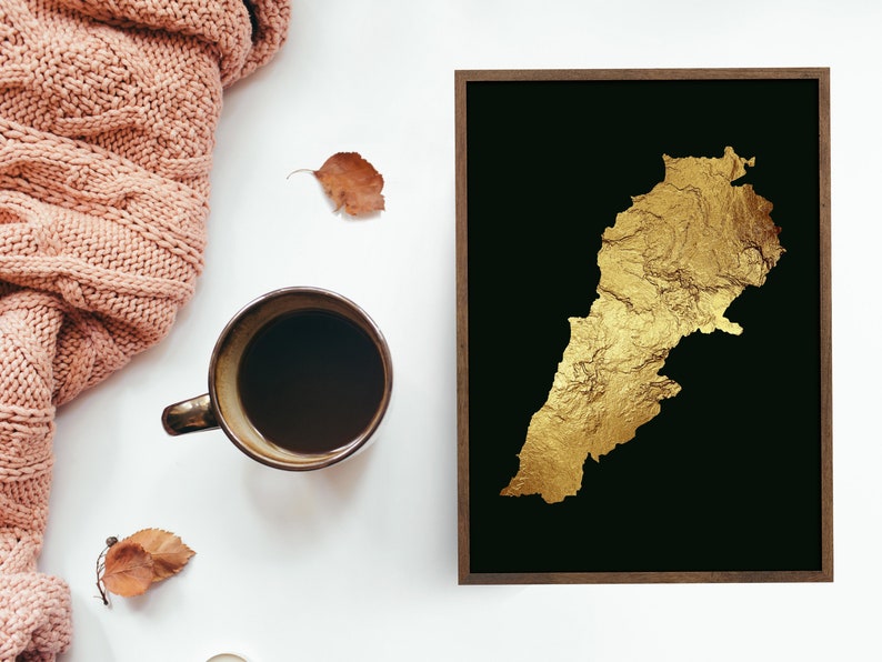Lebanon Map, Lebanon Country Map, Golden Art Print Illustration ...