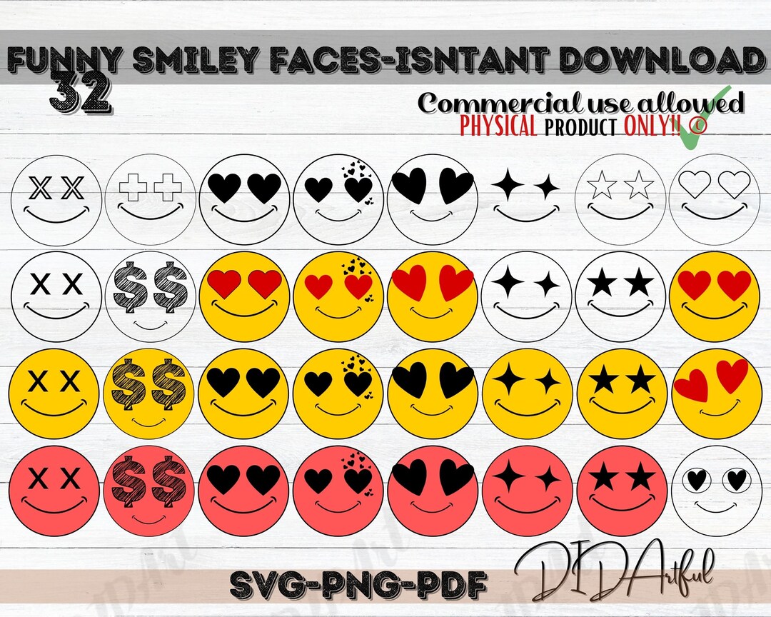 Smiley Face SVG Bundle, Spread Love With These Fun Smileys, Heart Eyes ...