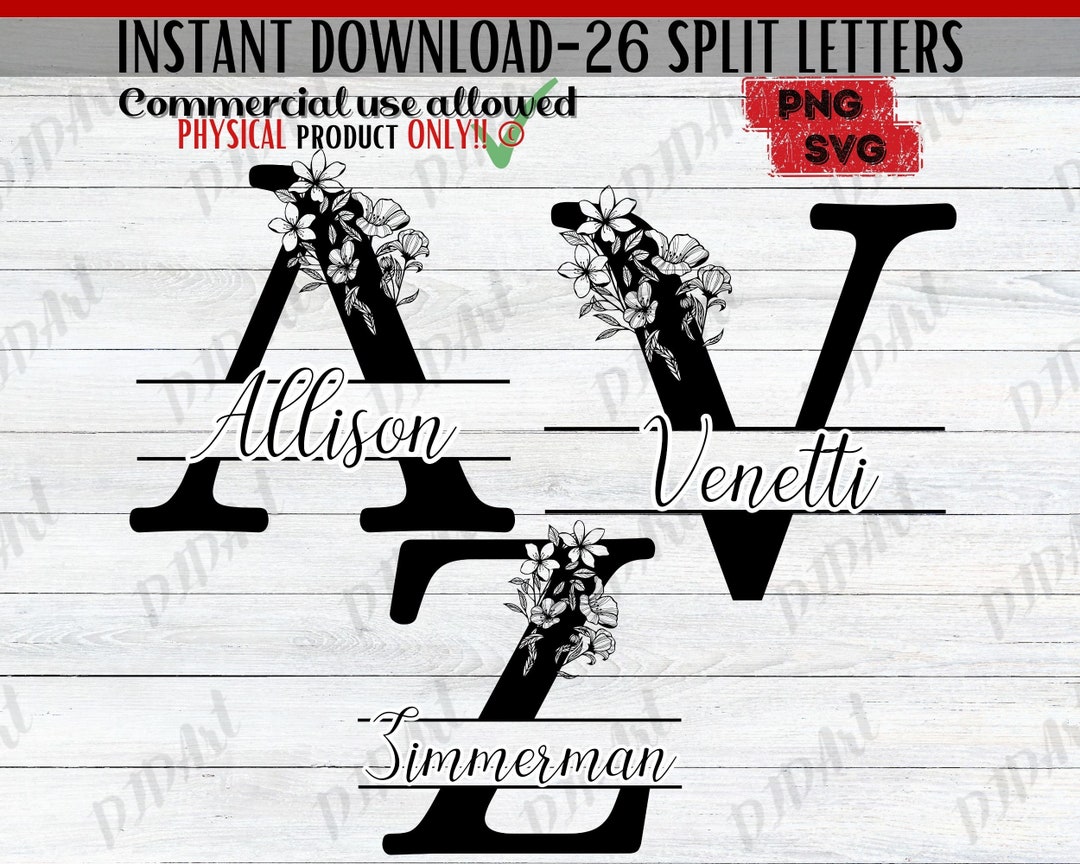 Split Monogram Alphabet SVG PNG, Family Name Monogram SVG, Split ...