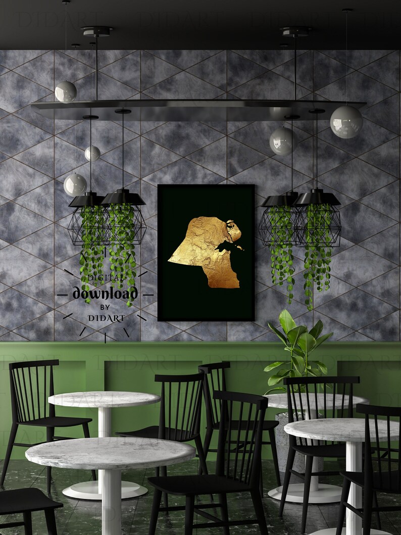 Kuwait Map, Kuwait Country Map, Golden Art Print Illustration, Kuwait ...