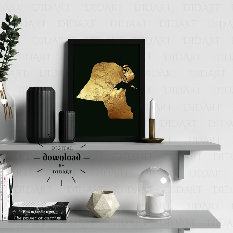 Kuwait Map, Kuwait Country Map, Golden Art Print Illustration, Kuwait ...