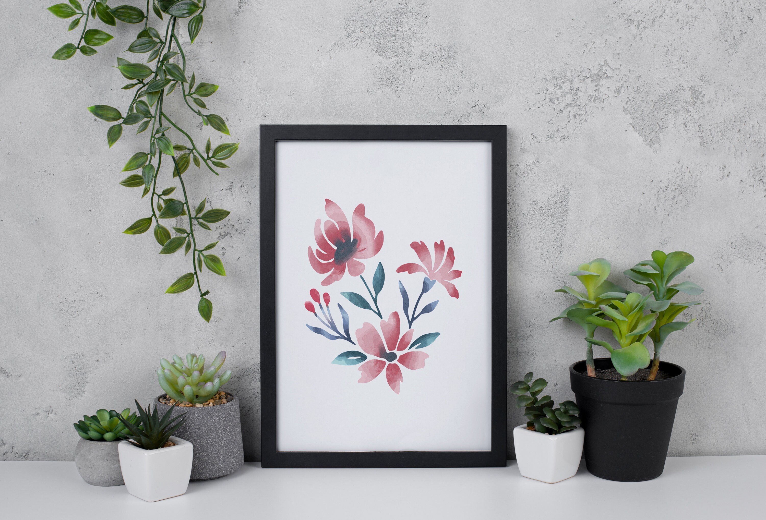 Simple Flower Poster / Watercolor Simple Plant Picture as a Decoration ...
