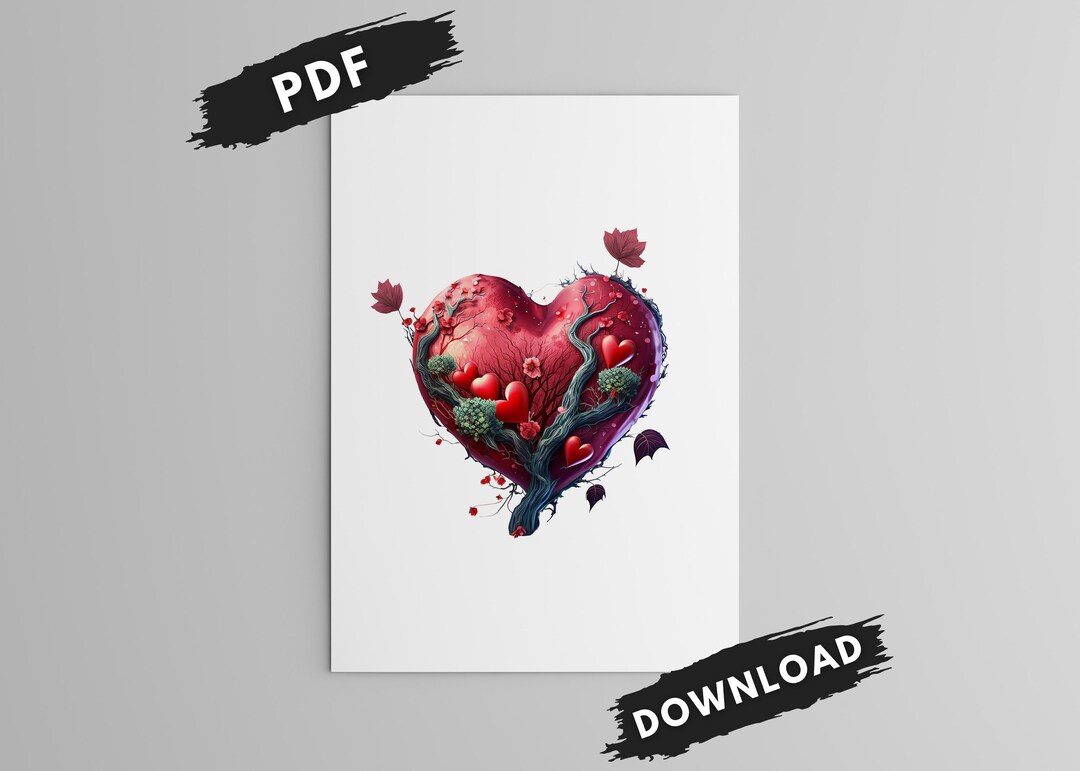 Heart Poster Design / Romantic Mural as a Decoration for the Home or as ...