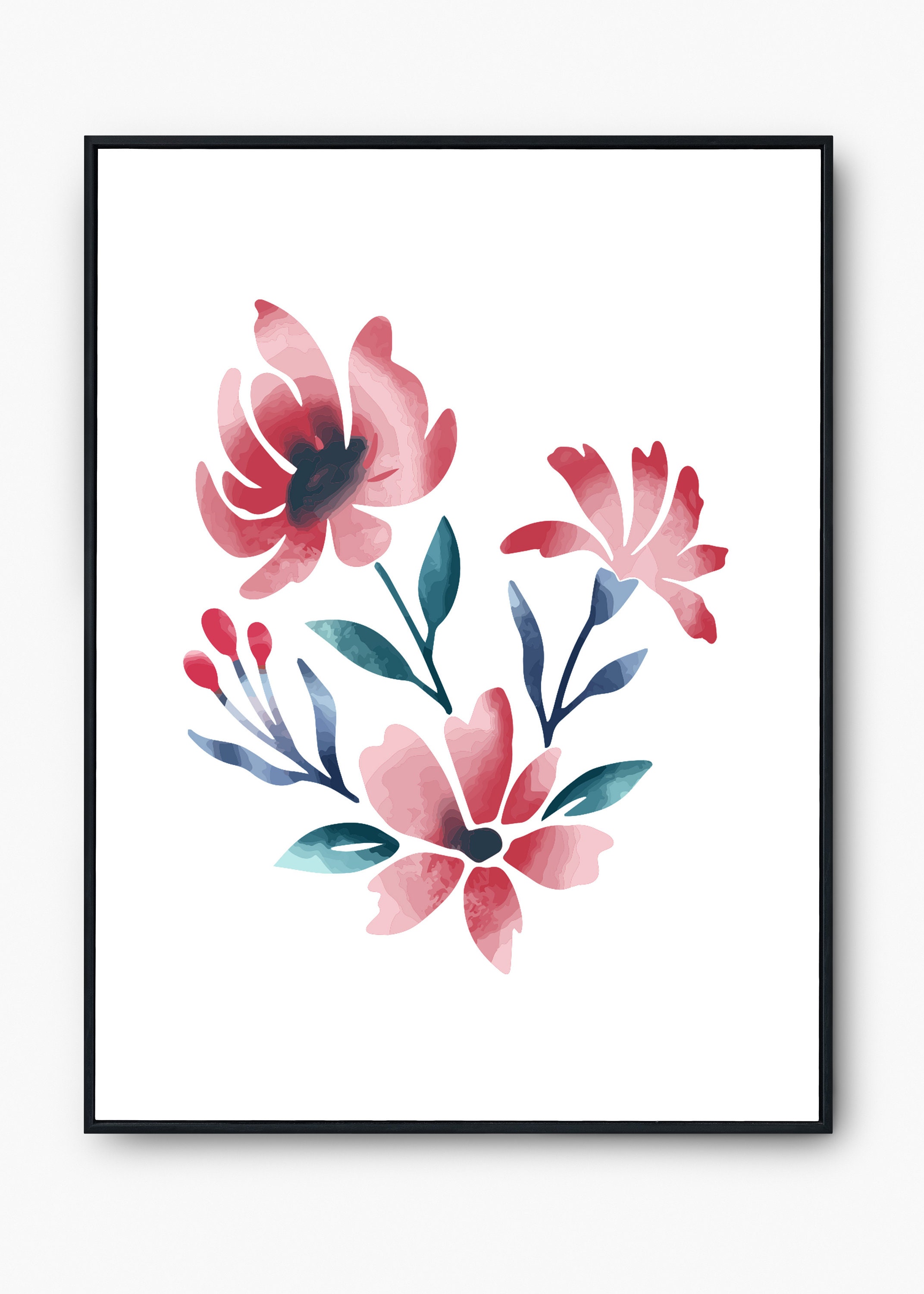 Simple Flower Poster / Watercolor Simple Plant Picture as a Decoration ...
