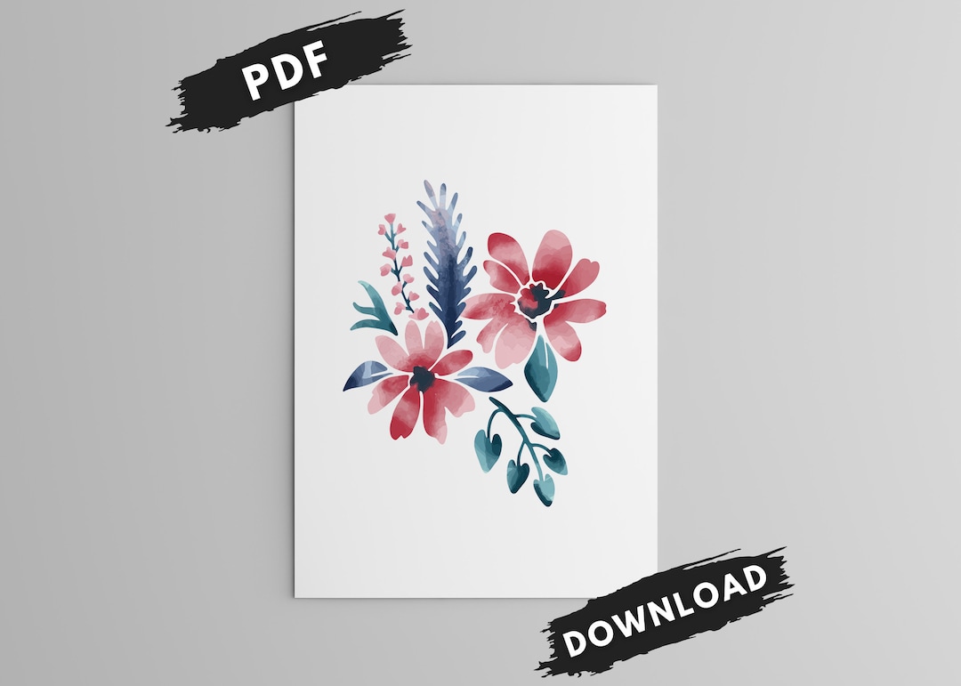 Simple Flower Poster / Watercolor Simple Plant Picture as a Decoration ...