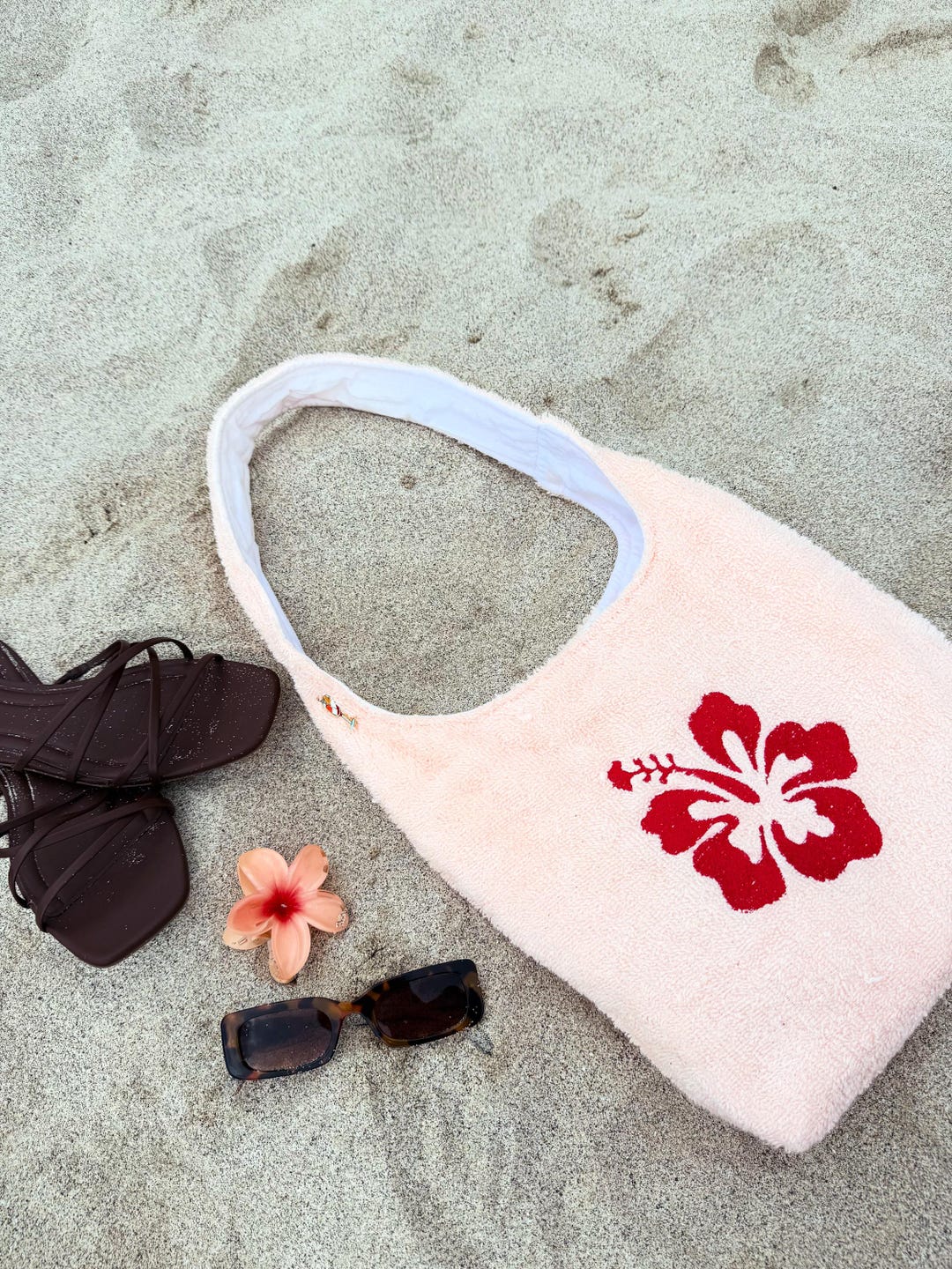 Handmade Terry Cloth Aloha Bag: Hibiscus Embroidered Shoulder Tote - Etsy