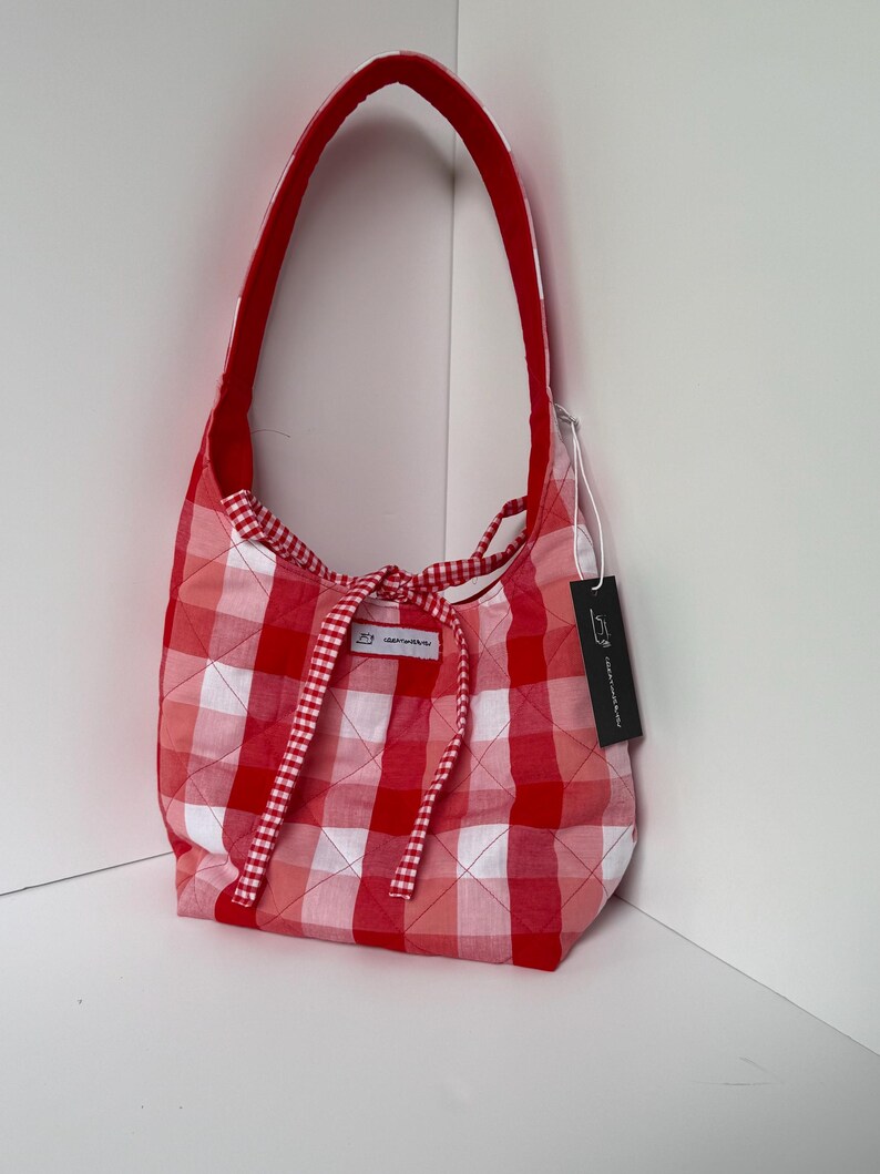 Red Gingham Tote Bag - Etsy