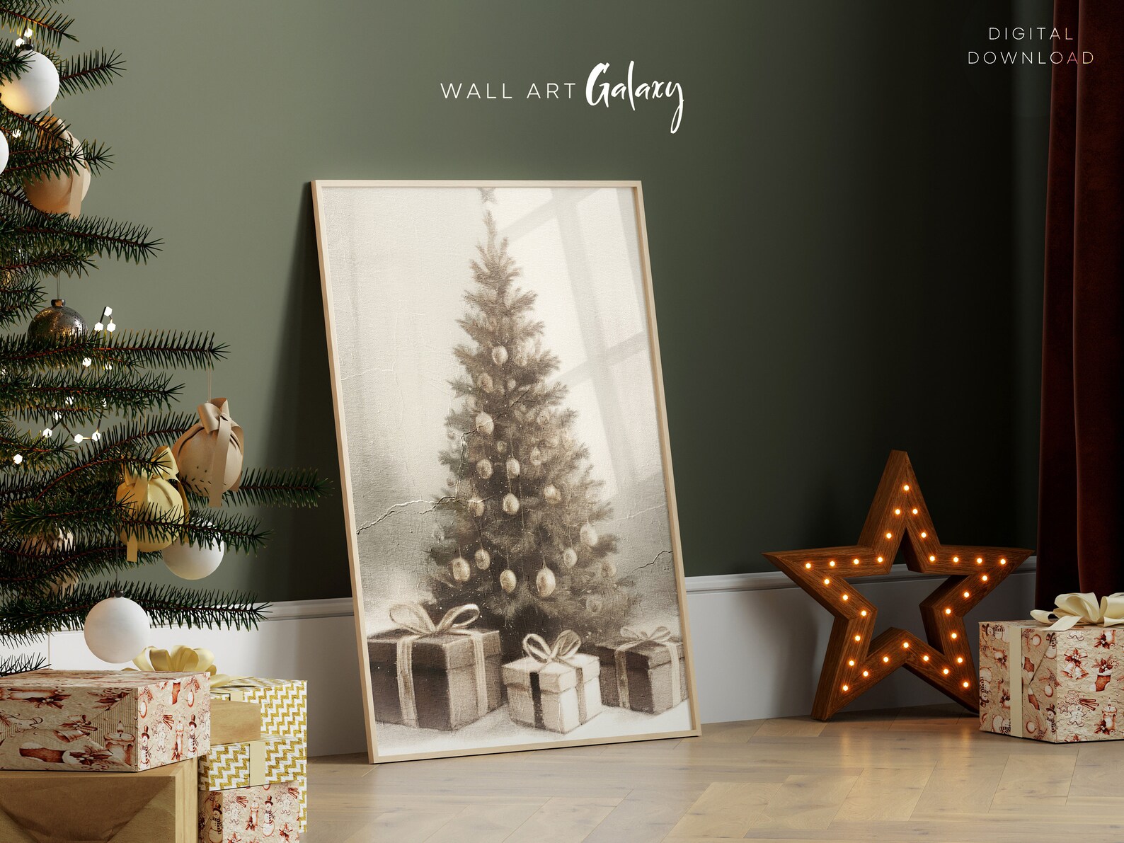 Christmas Tree Art, Christmas Wall Art Holiday Decor, Winter PRINTABLE ...