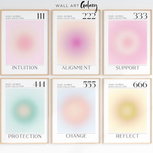 Angel Number Poster Set Trendy Gradient Wall Art Aura - Etsy