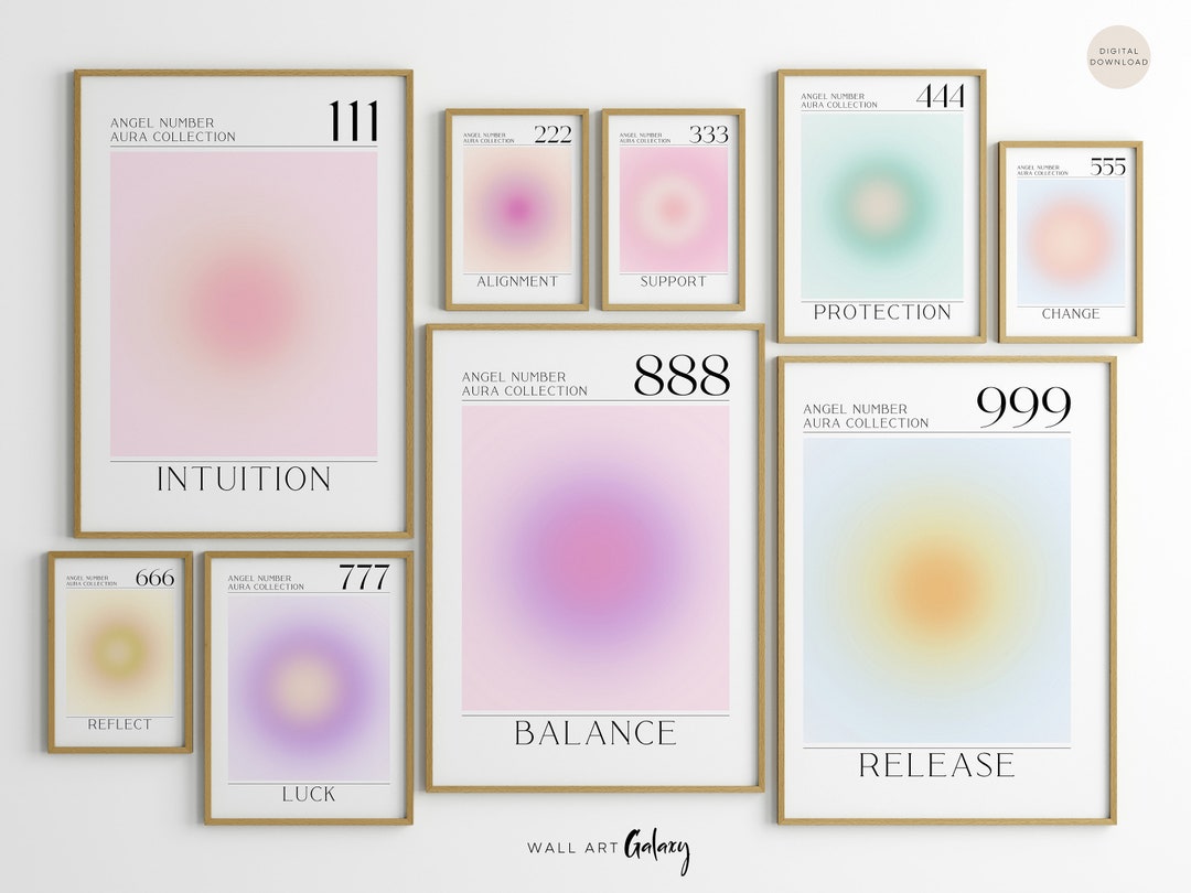 Angel Number Poster Set Trendy Gradient Wall Art Aura - Etsy