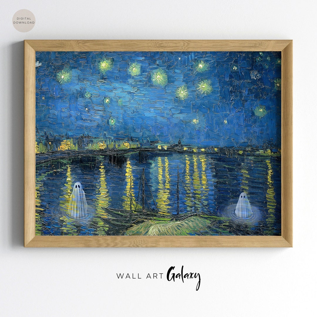 Cute Ghost Van Gogh Starry Night & Halloween Ghost Scene Wall Art ...