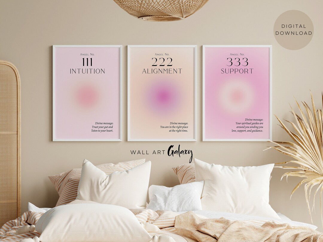 Angel Number Poster Set, Trendy Gradient Spiritual Wall Art, Aura ...