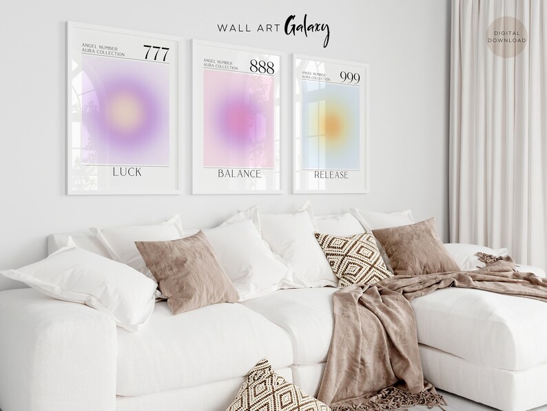 Angel Number Poster Set Trendy Gradient Wall Art Aura - Etsy