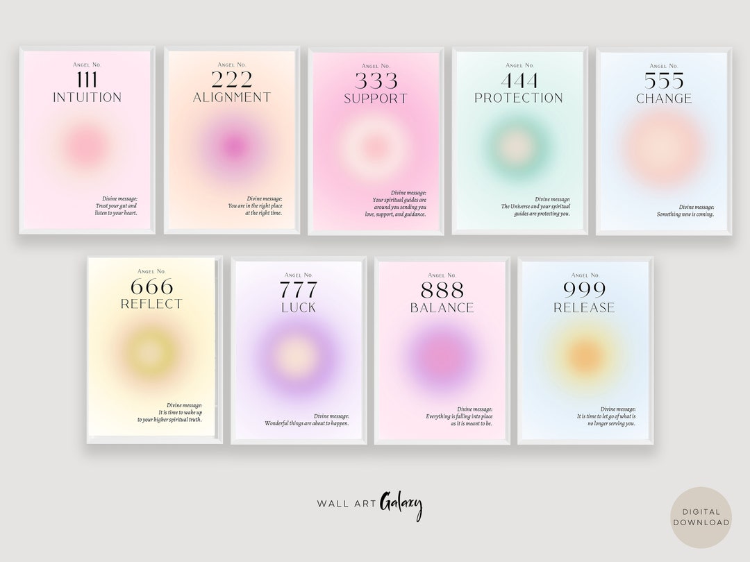 Angel Number Poster Set, Trendy Gradient Wall Art, Aura Poster ...