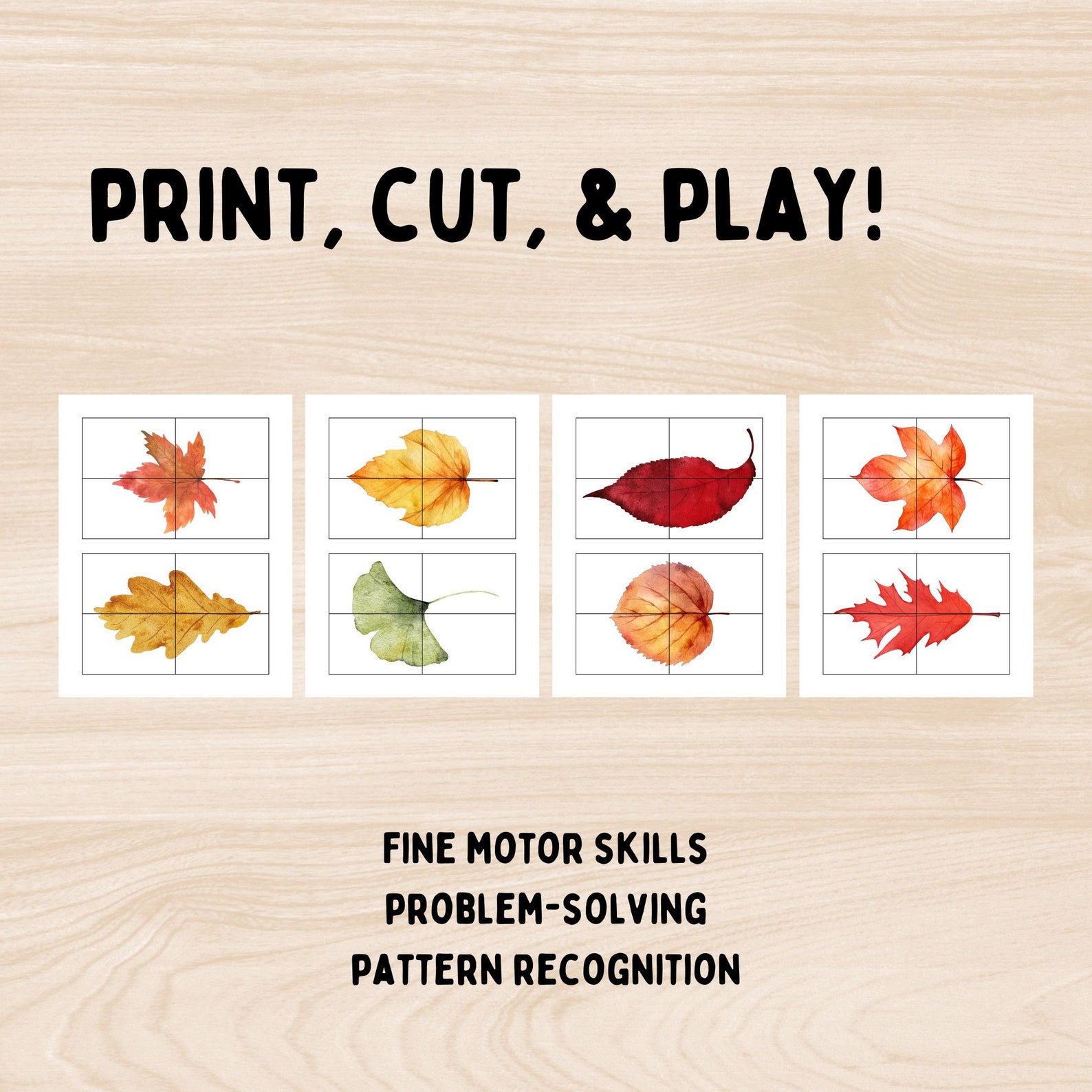 Leaf Puzzle Activity Printable, Preschool Leaf 4 Piece Puzzle Game ...