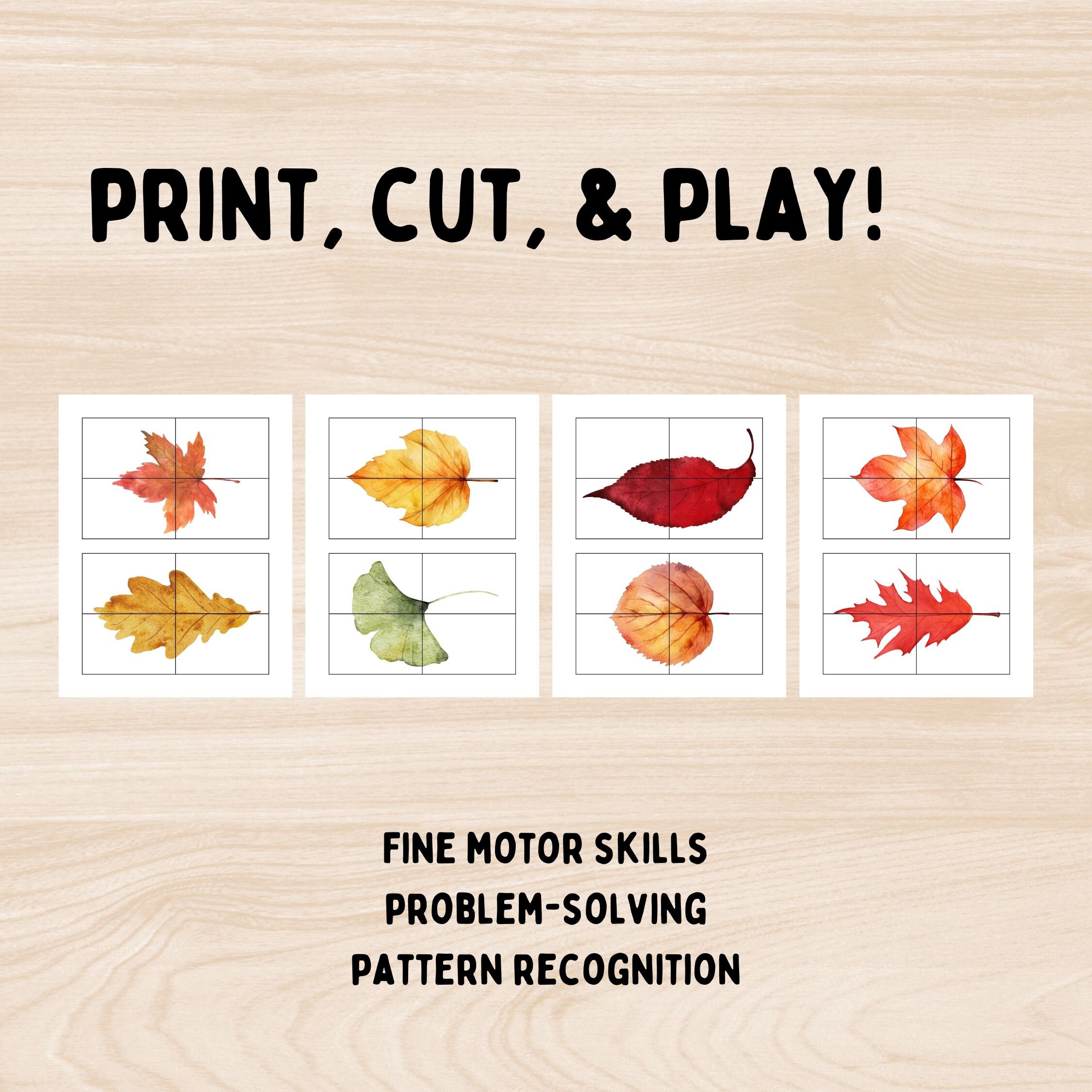 Leaf Puzzle Activity Printable, Preschool Leaf 4 Piece Puzzle Game ...