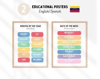 Days of the Week and Months of the Year Spanish and English Posters - Etsy