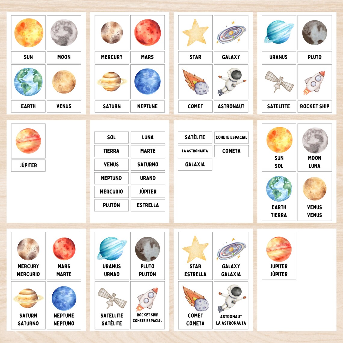 Bilingual Solar System Flash Cards for Space Unit Study, Printable ...