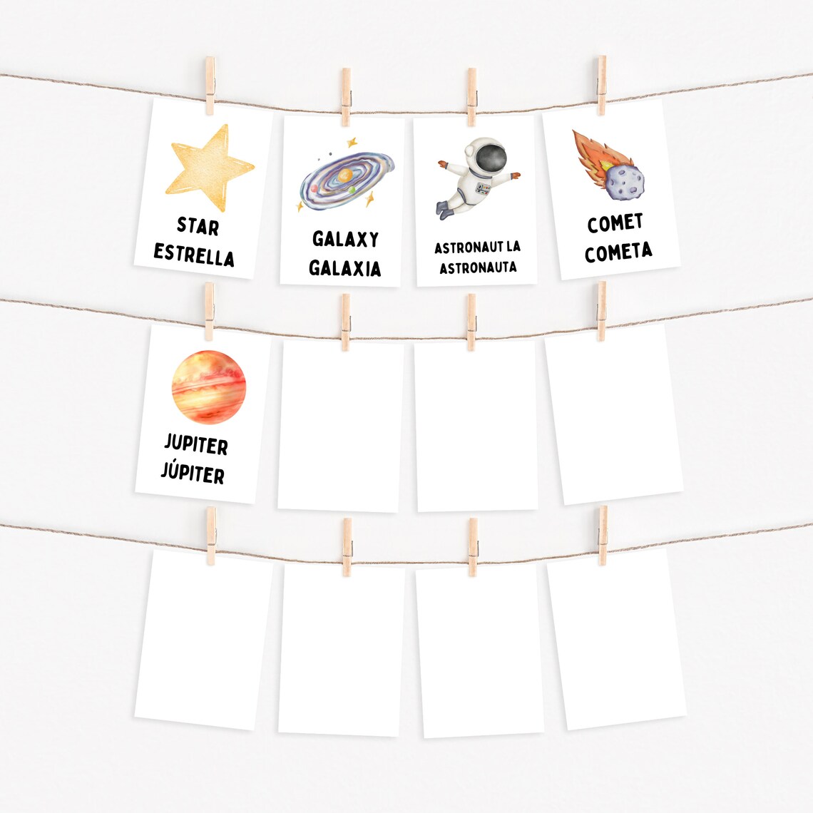 Bilingual Solar System Flash Cards for Space Unit Study, Printable ...