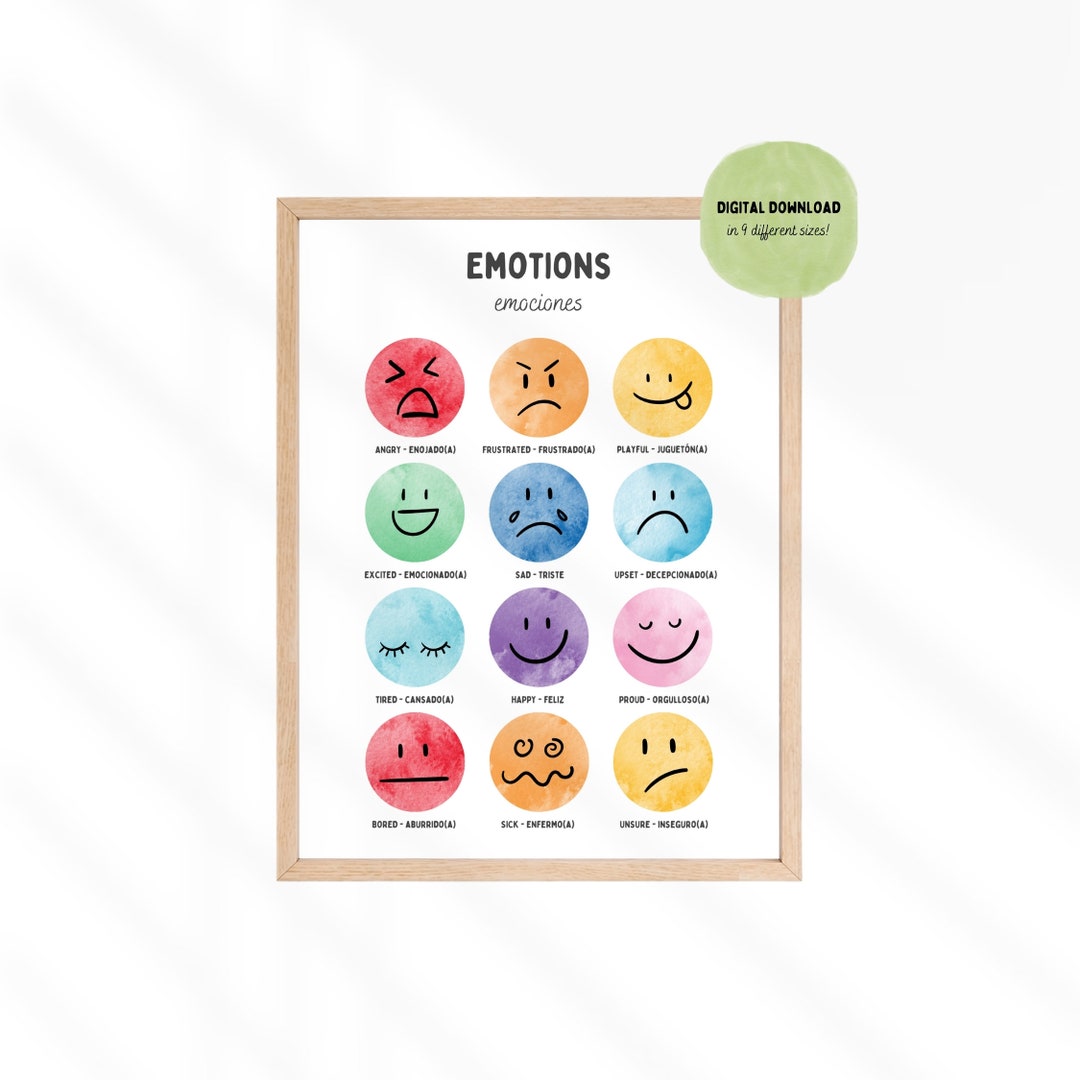 Emotions Poster in Spanish, Calm Corner Poster Bilingual English and ...