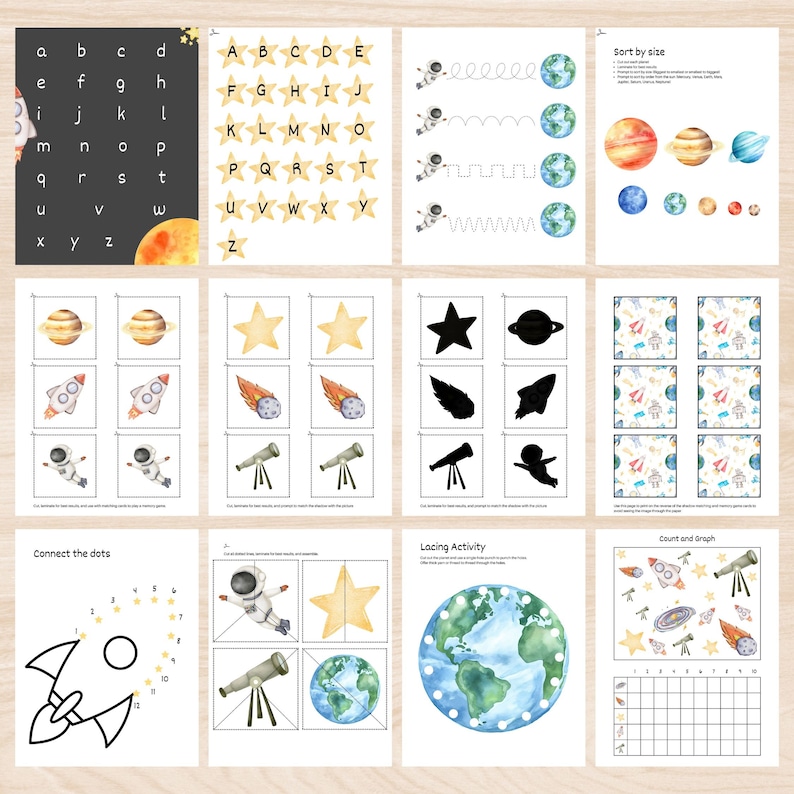 Space Study Unit Activity Bundle, Printable Digital Download, Preschool ...