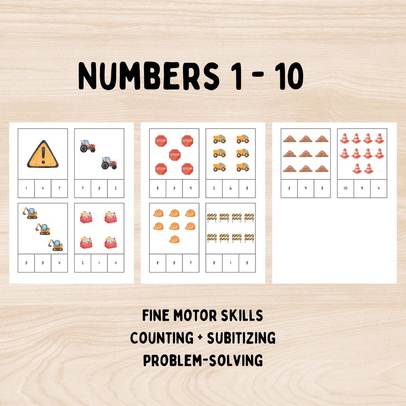 Count and Clip Cards Numbers 1-10 Construction Theme for Preschoolers ...