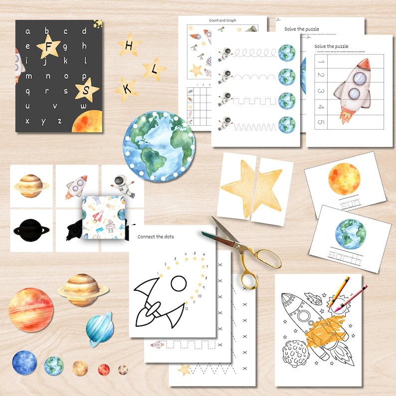 Space Study Unit Activity Bundle, Printable Digital Download, Preschool ...