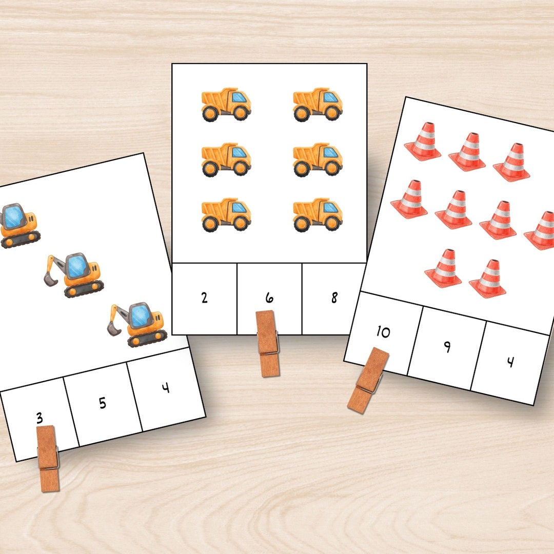Count and Clip Cards Numbers 1-10 Construction Theme for Preschoolers ...