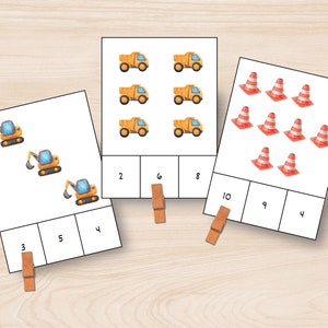 Count and Clip Cards Numbers 1-10 Construction Theme for Preschoolers ...