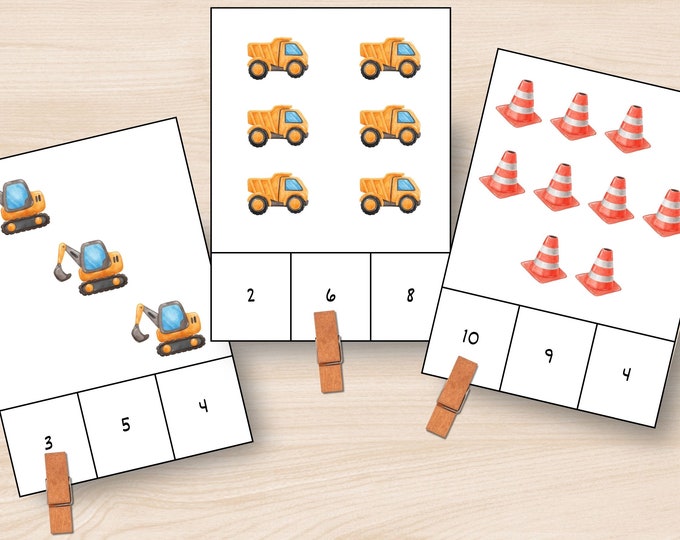 Count and Clip Cards Numbers 1-10 Construction Theme for Preschoolers ...