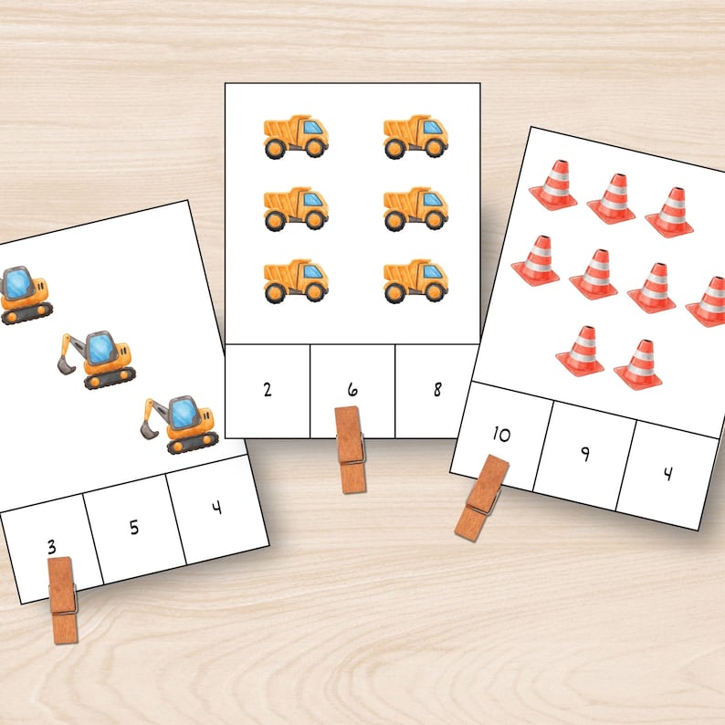 Count and Clip Cards Numbers 1-10 Construction Theme for Preschoolers ...
