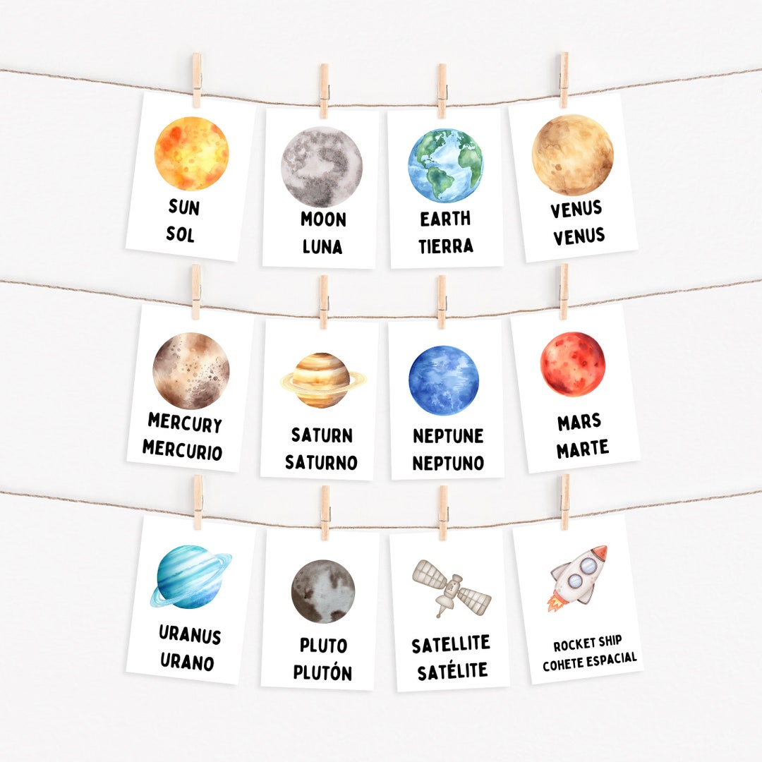 Bilingual Solar System Flash Cards for Space Unit Study, Printable ...