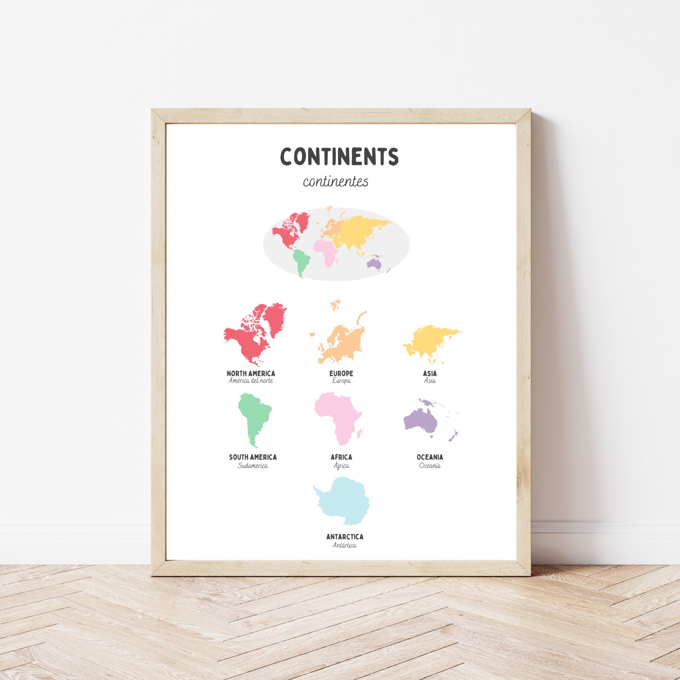 Spanish/english Continents Poster for Preschool, Bilingual Educational ...