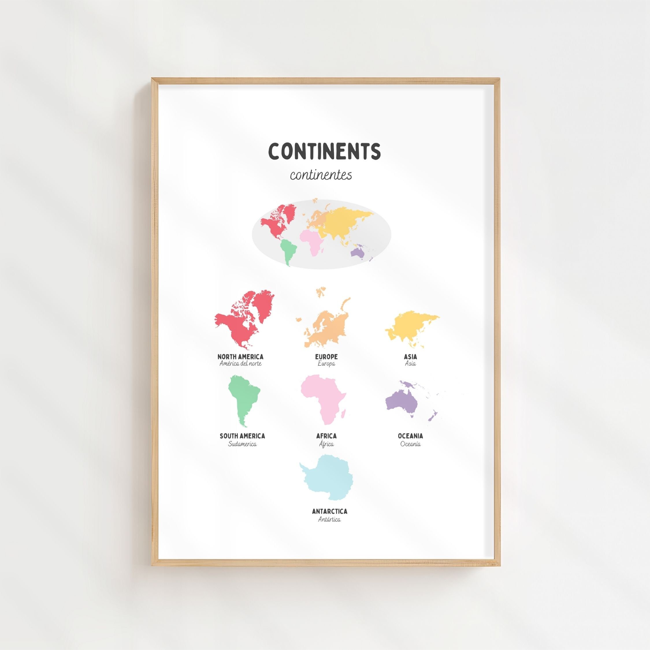 Spanish/english Continents Poster for Preschool, Bilingual Educational ...